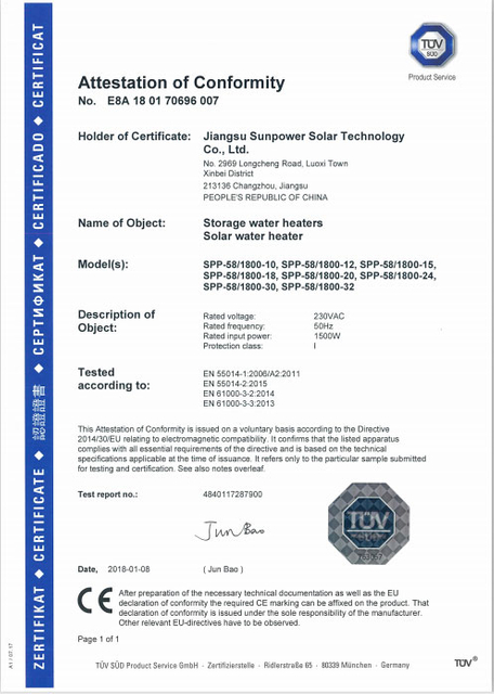 Certificate - Jiangsu Sunpower Solar Technology Co,.Ltd