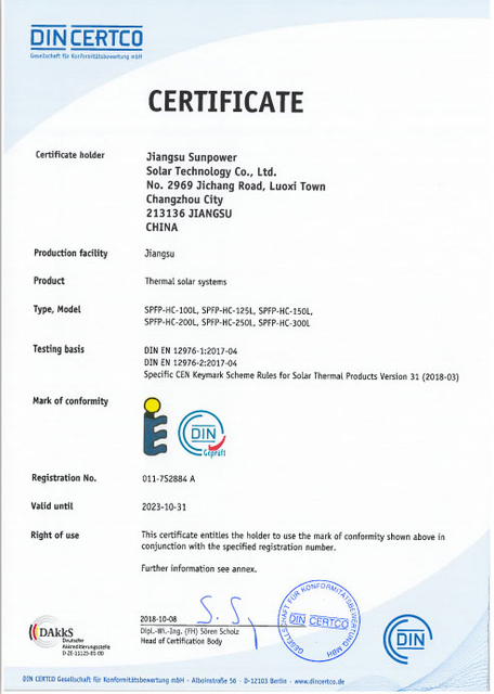 Certificate - Jiangsu Sunpower Solar Technology Co,.Ltd